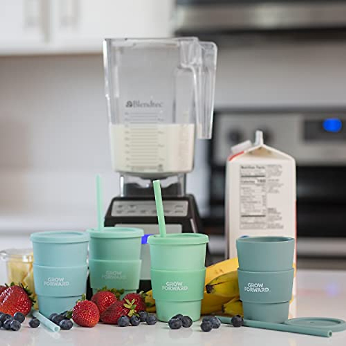 Grow Forward Kids Bamboo Cups - Kids Cups with Straws and Lids - Eco Friendly BPA Free - Dishwasher Safe - Straw Cups for Kids with Silicone Lids and Sleeves - Drinking, Smoothies - Rainforest