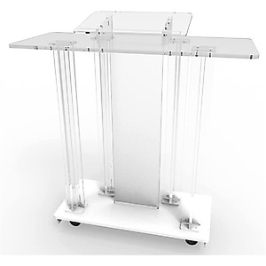 Lectern Podium Acrylic Lectern Pulpit Clear Or Bible Reading Podium Floor with Casters LED Rolling, Conference Room, Church for Your Presentation,Clear