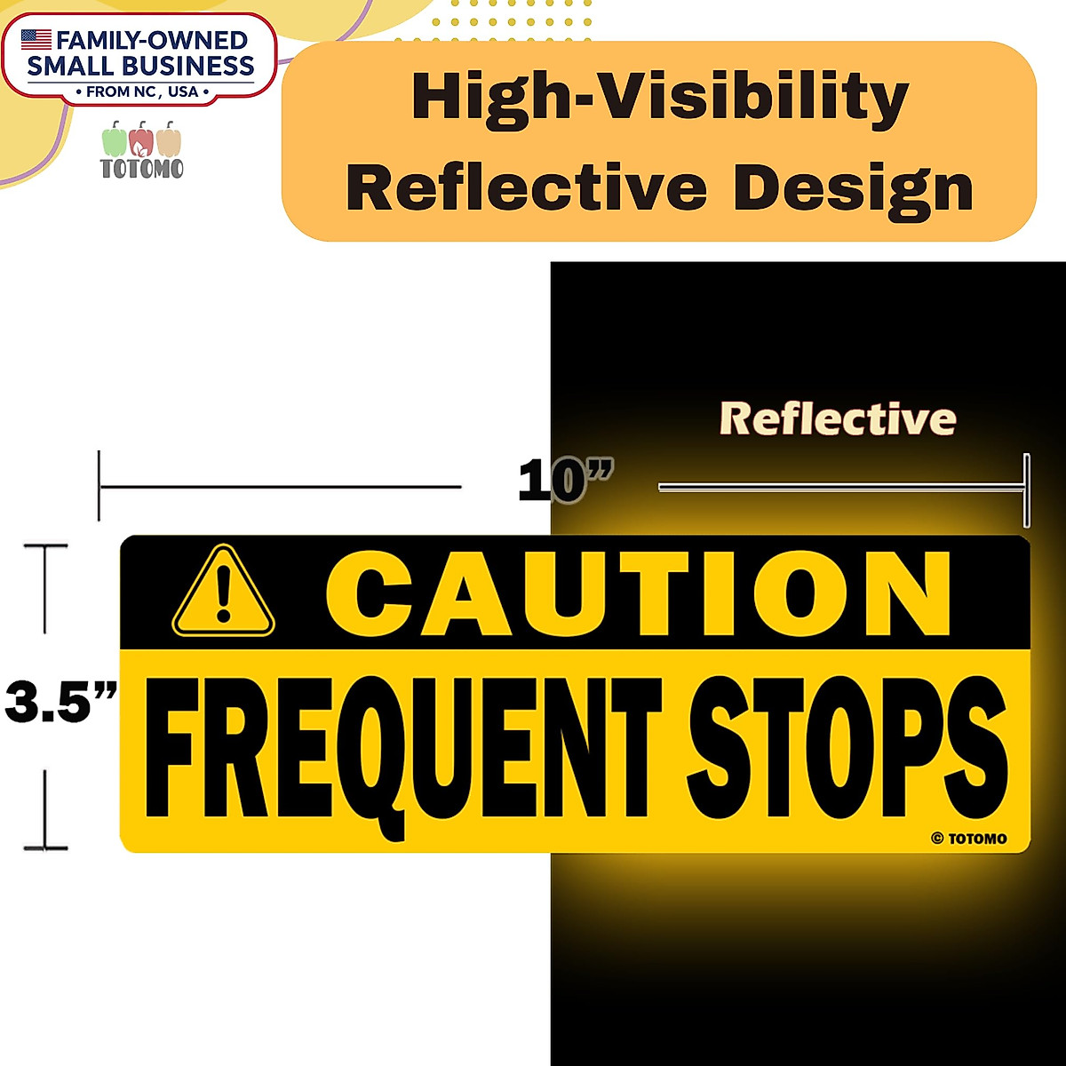 TOTOMO Caution This Vehicle Makes Frequent Stops Magnet 10"X3.5" Reflective Magnetic Safety Warning Sign Sticker for Carrier delivery Car Amazon Flex Driver (2 Pack)
