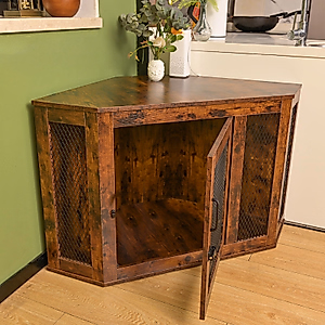 Saicheng Dog Crate Furniture, Corner Dog Crate, Wooden Dog Kennel Indoor, End Table, Dog Furniture for Small Medium Dogs