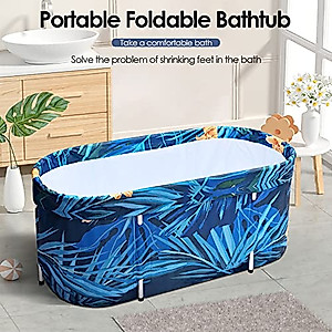 AellerSen Portable Bathtubs, Foldable Soaking Bathing Tub for Adults, Oval Bathtubs for Showers, with Thick Insulation Foam to Keep The Temperature (Blue)