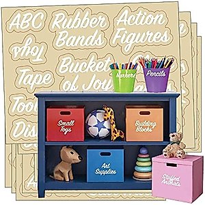 Talented Kitchen 120 White Playroom & Crafts Organization Labels. Clear Preprinted Stickers. Water Resistant, Canister & Bin Labels to Declutter Toy Closet Playroom (Playroom Crafts- 120 White Labels)