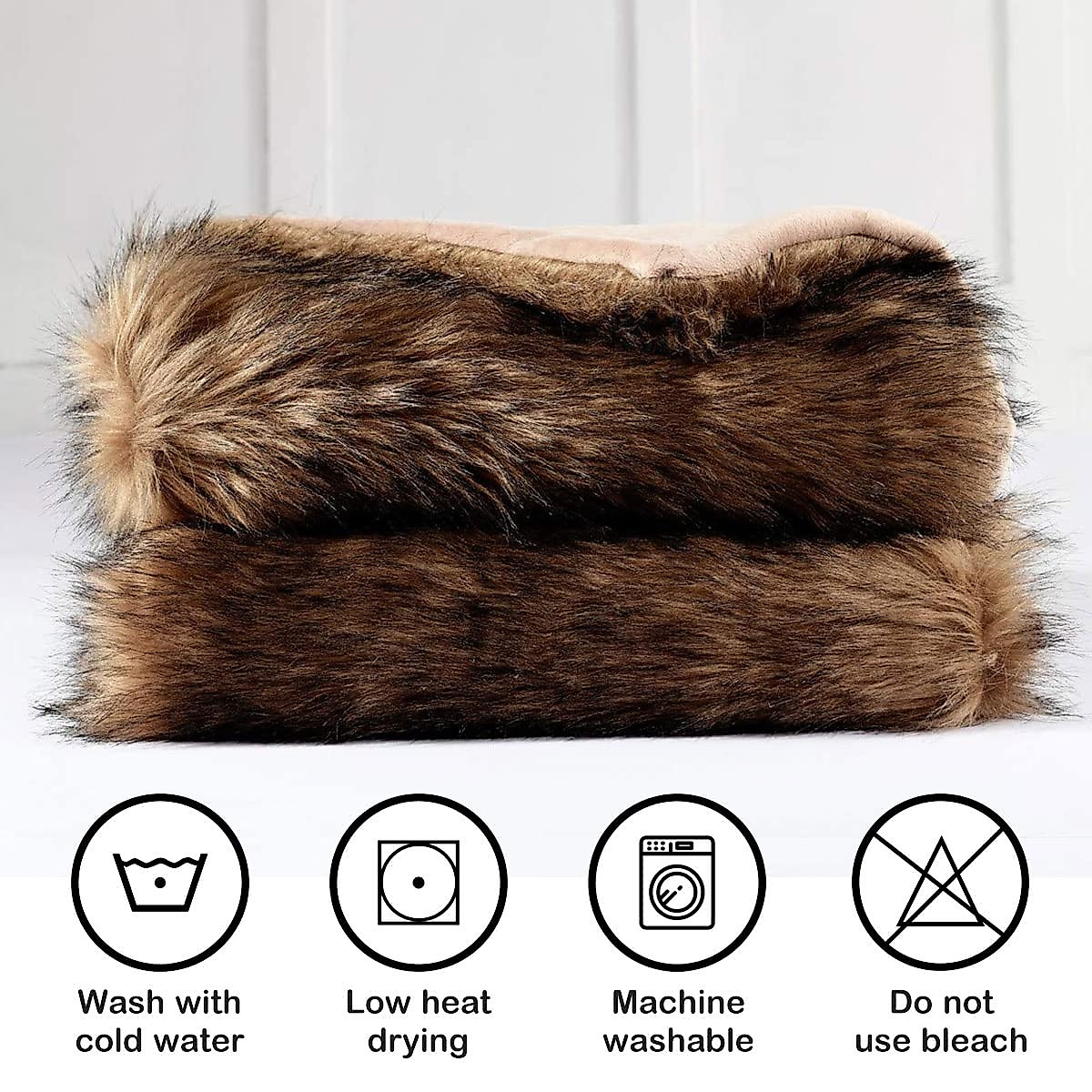 HORIMOTE HOME Luxury Plush Faux Fur Throw Blanket, Long Pile Brown with Black Tipped Blanket, Super Warm, Fuzzy, Elegant, Fluffy Decoration Blanket Scarf for Sofa, Armchair, Couch and Bed, 60''x 80''