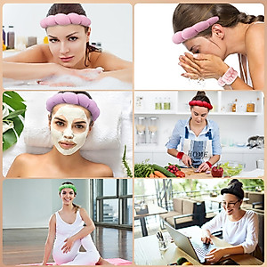 BLAAROOM Spa Headband Wrist Bands for Washing Face Puffy Skincare Headband Terry for Makeup Headband Hair Accessories for Women - Pink Set