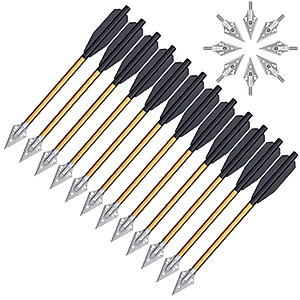 Lamehfyo Mini Crossbow Bolts Aluminium Crossbow Bolts Arrows 6.25" Crossbow Arrows with Metal Broadheads Tips Outdoor Hunting Fishing Target Practice (Yellow)