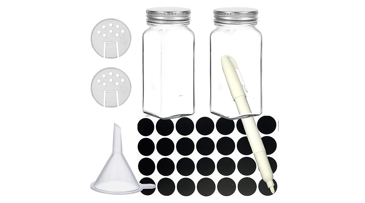 JZMYXA 2-Pack Glass Spice Jars with Labels & Caps