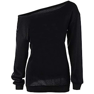 LYXIOF Womens Off Shoulder Sweatshirt Slouchy Long Sleeve Shirts Pullover Tops Black L