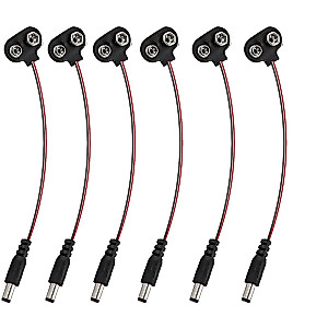 AIMPGSTL 6PCS 9 V Battery Clip Connector T-Type 9 Volt Battery Clip with 2.1 x 5.5 mm Male DC Power Plug for 9V Battery Connector
