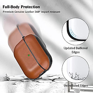 V-MORO Compatible with Airpods Pro 2nd Generation Case Genuine Leather Case Cover[Front LED Visible] iPods Pro 2 Earbuds Charging case Protective Cover Skin Brown Men