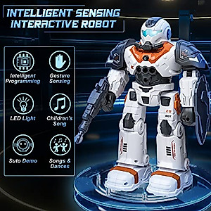 Remote Control Robot Toys for Kids, RC Robot Toy with Dancing/Shooting, Rechargeable Programmable with 2.4GHz Intelligent Gesture Sensing Smart Robot Gift Toy for 3 4 5 6 7 8+ Year Old Kids Boys Girls
