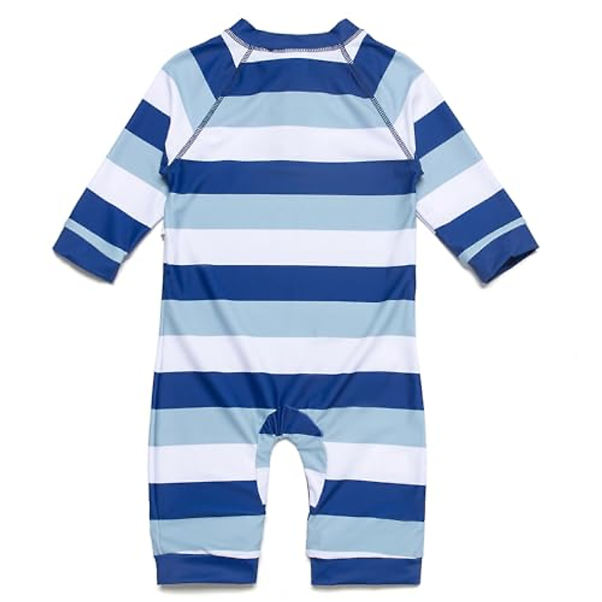 BONVERANO Baby Boy Swimsuit Full Front Zip Sunsuit UPF50+ One Piece Long Sleeve with Sun Protection(Blue and White,4T)