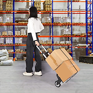 RedSwing Folding Hand Truck, 165lbs Capacity Lightweight Portable Hand Cart with Bungee Rope and 2 Rubber Wheels, Heavy Duty Foldable Hand Dolly for Home Shopping，Moving，Travel，Office ，Silver