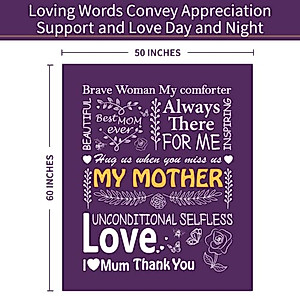 BESTSWEETIE Birthday Gifts for Mom Blanket - I Love You Mom Blanket - Warm Gifts for Mom Christmas Mom Gifts from Daughter Son Super Soft Throw Blanket Cozy Blanket 50" x 60" (Purple)