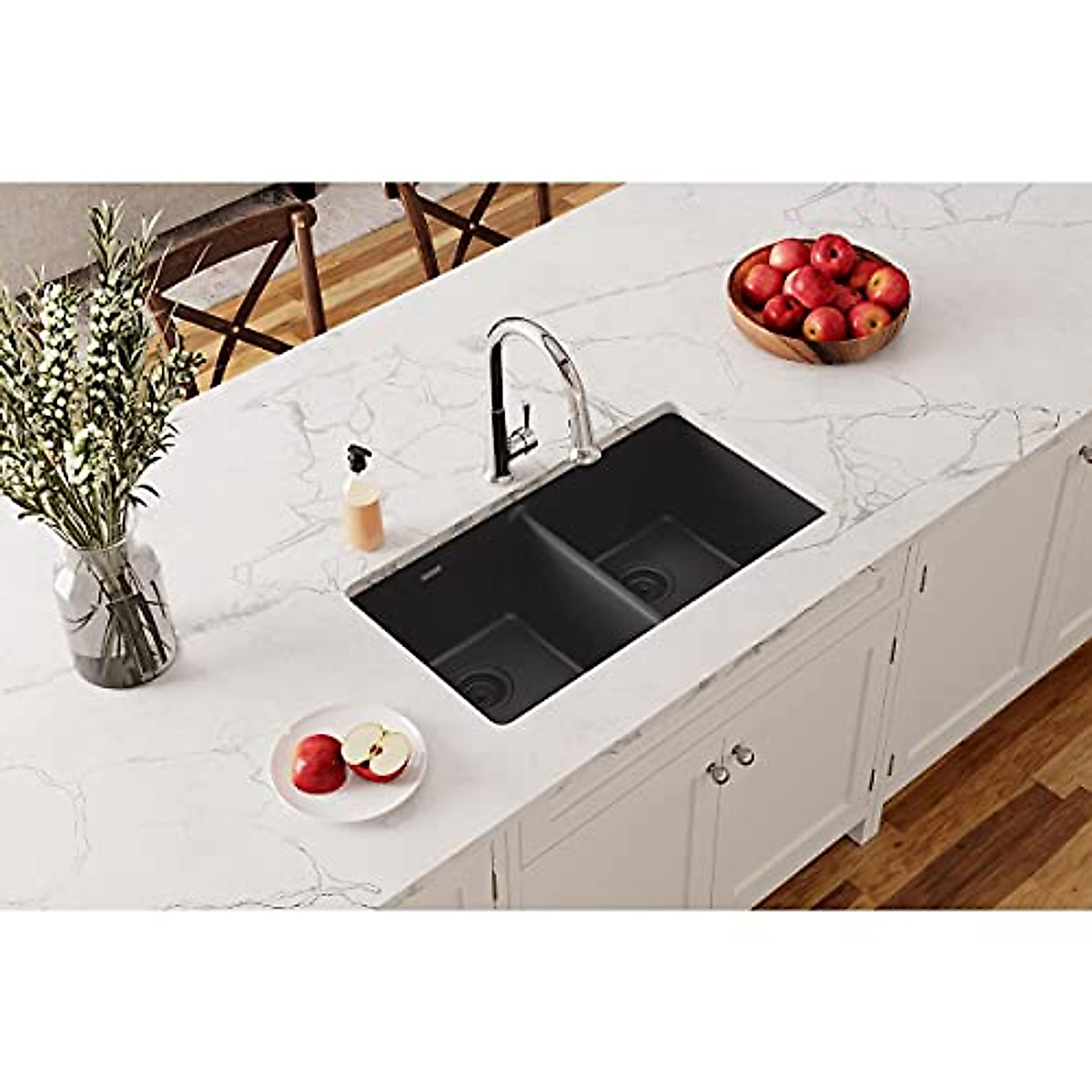 Elkay Quartz Classic ELGU3322BK0 Equal Double Bowl Undermount Sink, Black