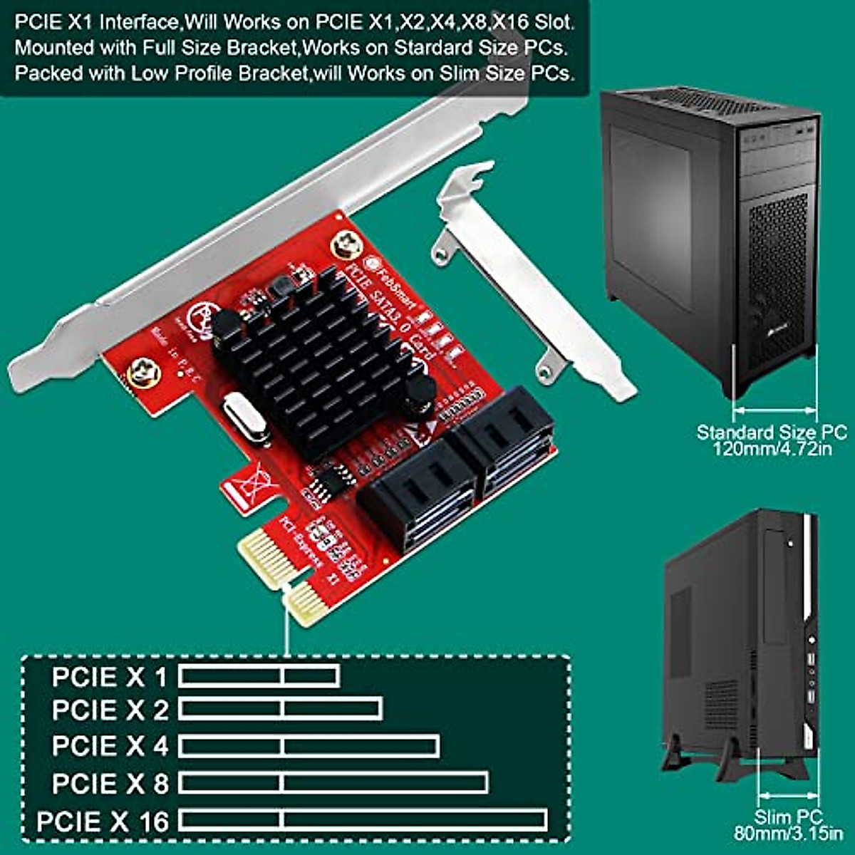 FebSmart PCIE 3.0 to 4-Ports 6Gbps SATA III Expansion Card for Desktop PCs, Plug and Play on Windows OS, MAC OS, Linux, ASMedia ASM1064 None-Raid PCIE 3.0 SATA III Host Controller (FS-S4-Pro V2)