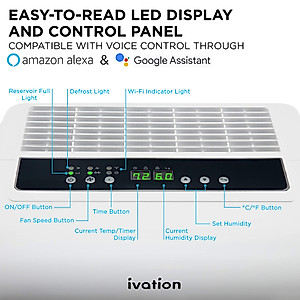 Ivation 4,500 Sq Ft Smart Wi-Fi Energy Star Dehumidifier with App, Continuous Drain Hose Connector, Programmable Humidity, 2.25 Gal Reservoir for Medium and Large Rooms (4,500 Sq Ft With Pump)