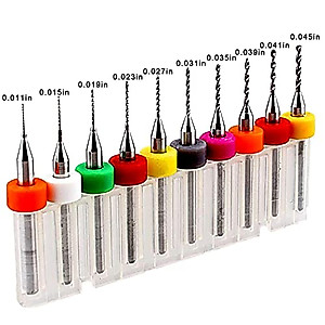 KEWAYO 10 Pcs 0.3mm-1.2mm Drill Bit Set Carbide Micro CNC Twist Bits, PCB Drill Bit Set, Mini Drill Bit 1/8" Shank for Print Circuit Board, Amber, Beeswax, Rough Stone, Dremel, Jewelry