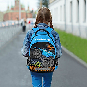 beeplus Custom Personalized Monster Truck Backpack for Boys Girls School Backpack Kids Backpack Bookbag Elementary School Bag