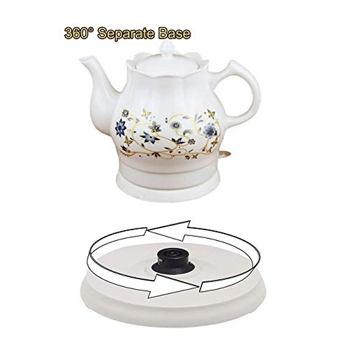 SieHam Kettles,Ceramic Cordless Kettle Teapot-Retro Red 1.8L Jug, 1000W Water Fast for Tea, Coffee, Soup, Oatmeal-Removable Base, Boil Dry Protection