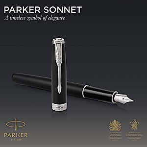 PARKER Sonnet Fountain Pen, Matte Black Lacquer with Palladium Trim, Medium Nib (1931522)