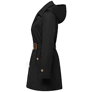 Chrisuno Women's Double-Breasted Trench Coat Classic Lapel Overcoat Slim Outerwear Coat with Belt Black L