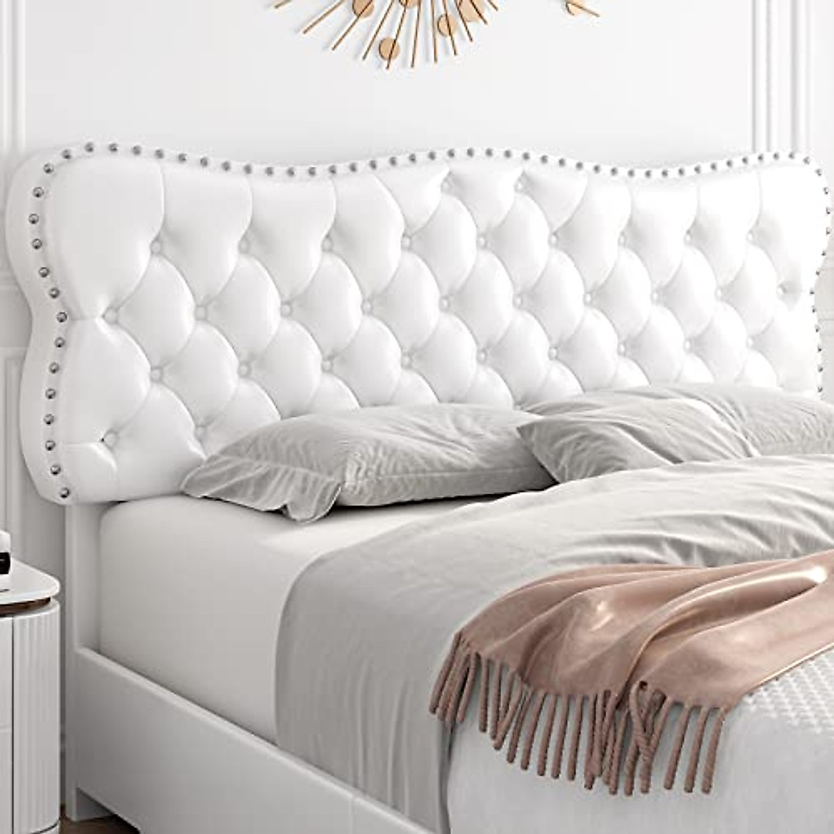 HOSTACK Full Bed Frame with 4 Storage Drawers, Upholstered Platform Bed Frame with Button Tufted Headboard, Heavy Duty Mattress Foundation with Wooden Slats, No Box Spring Needed (White, Full)