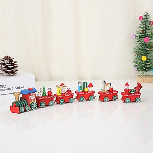 ifundom 1 Set Christmas Train Ornaments 2000s Party Decorations Train Centerpiece Decoration Christmas Wood Toy Train Figures Red Decorations Christmas Train Decorations Statue Wooden