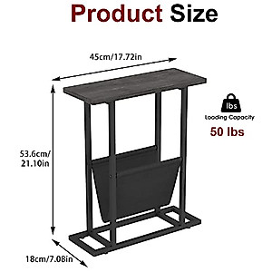 Yusong Small Narrow Side Table and C Shaped Side Table for Small Space, Slim Couch Side Table Skinny Nightstand for Living Room Bedroom, Grey