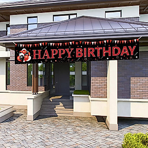 Red and Black Happy Birthday Banner Decorations, Large Red Black Happy Birthday Yard Banner Sign Party Supplies for Men Women, 16th 21st 30th 40th 50th 60th Birthday Background