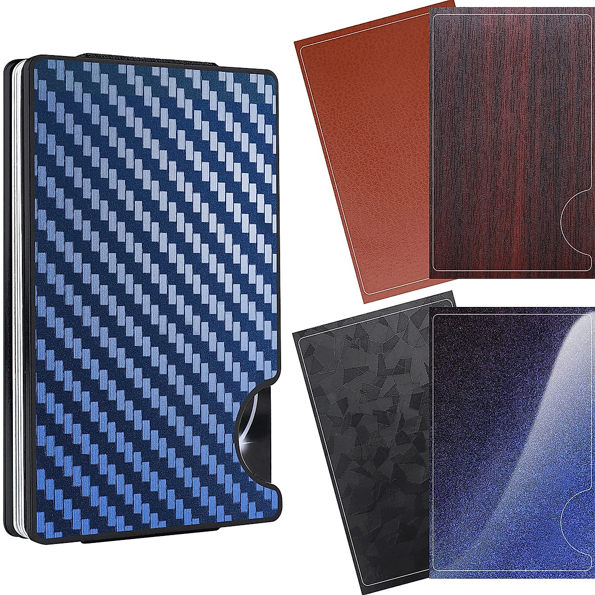 ANTWAY Metal Wallet Sticker Skin Protector Set 5 Pieces, PVC Film Skin Wrap Protective for Card Holder, 3D Wrap Skins for Slim Wallet, Protective Skin of Metal Wallet for Men and Women (Deep)