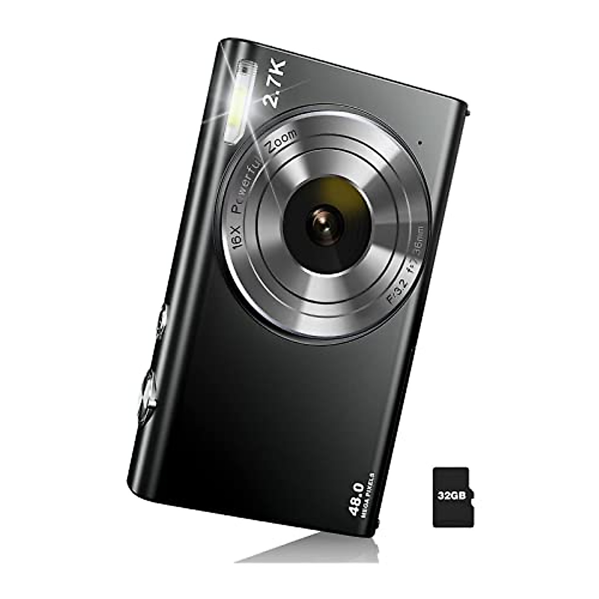 Digital Cameras for Photography Digital Camera Autofocus, 2.7K 48MP Teenager Camera with 2.8" Large Screen, 16X Zoom and 32GB Card, Compact Camera Take Macro Photos, Stylish Portable Camera for Teens