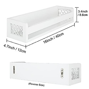 Satauko Wooden Floating Bookshelf for Nursery Storage, White Wall Mounted Shelves for Kitchen Spice Rack, Wall Hanging Shelf Organizer for Entryway, Bathroom, Bedroom, Living Room.(Set of 2)
