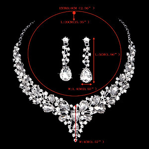 Molie Bridal Austrian Crystal Necklace and Earrings Jewelry Set Gifts fit with Wedding Dress(Clear)