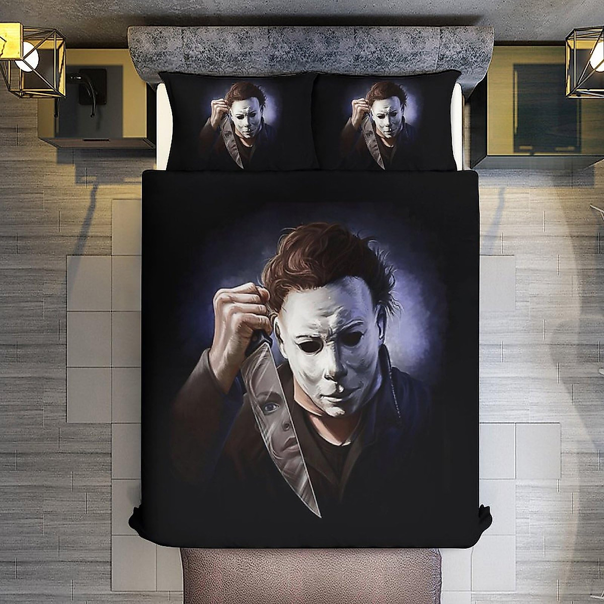 Pbunlkl Michael Killer Myers 3-Piece Bedding Set Duvet Cover Pillow Shams Set Soft Lightweight Comforter Cover Set 90"x90"