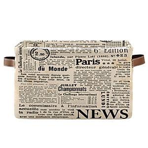 YETTASBIN Newspaper Art Storage Basket 1pc, Large Collapsible Toys Clothes Organizer, Long-Lasting Canvas Storage Bin with Handle for Shelves Closet Laundry Home Office Decor