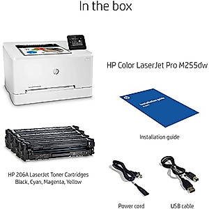 HP Color Laserjet Pro M255dw Wireless Laser Printer-Remote Mobile Print, Auto Duplex Printing，22 ppm, 250-Sheet，Compatible with Alexa, White- WULIC Printer Cable.