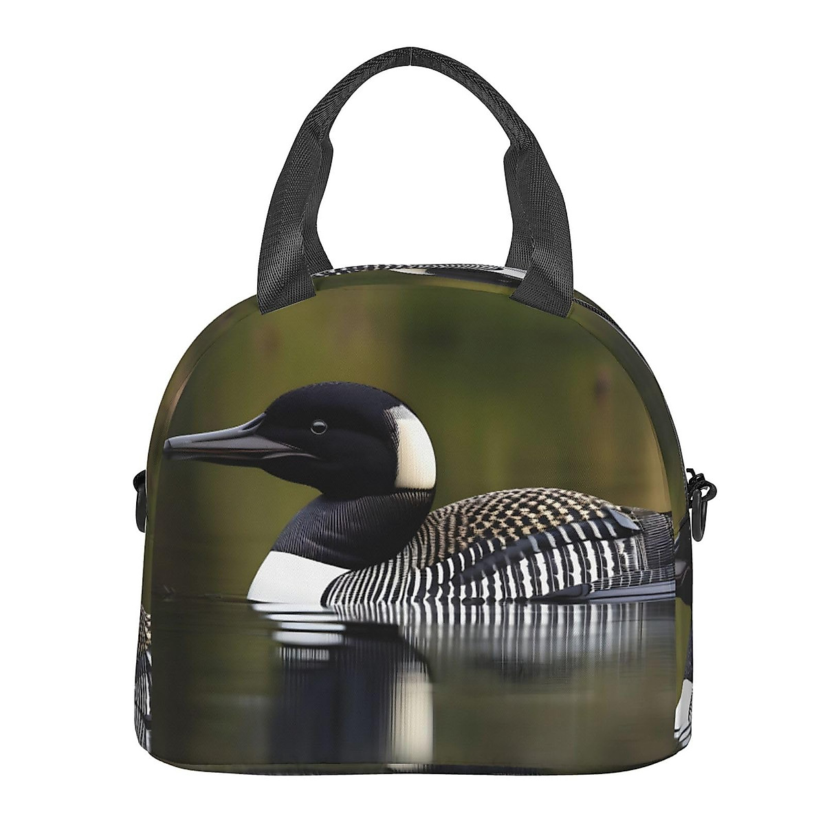 Lunch Bag,Tote Bag For Women & Men Adjustable Shoulder Strap,Leak Proof For Office Work,Picnic,Loon Nature Bird Print