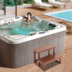 LIYUANJUN Hot Tub Steps, Spa Ladder with Allen Key for Any Hot Tub Shape and Size(3.28FT High) Outdoor Universal Pool Support Steps Large Non Slip Treads 23.62 * 21.46 * 15.75Inch (Brown)