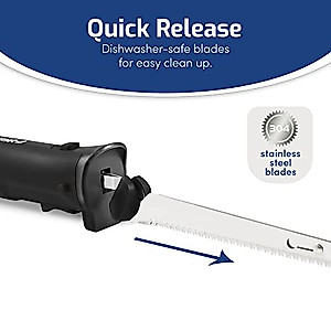 Elite Gourmet EK9810 Professional Cordless Rechargeable Easy-Slice Electric Knife with 4 Serrated Blades and Safety Lock Trigger Release, Carving Meats, Poultry, Bread, Black, Stainless Steel