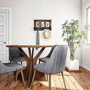 Lavish Home Rustic Wood Look, Wall Shelf Collage with Ledge and 3 Hanging Hooks-Photo Frame Décor Shelving, Holds 4x6 Pictures, 19” x 3.5” x 11.5