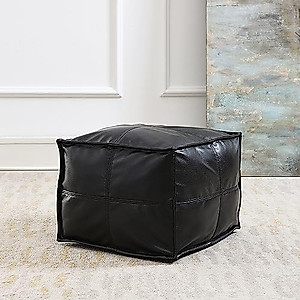 C COMFORTLAND Unstuffed Pouf Ottoman, Faux Leather Poof Cover with Storage, Square Foot Rest, Floor Foot Stools, Bean Bag Ottomans Furniture for Living Room, Bedroom Brown Black (No Filler)