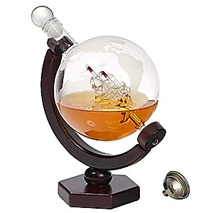 Whiskey Decanter Globe Set - Lead-Free Decanter for Whiskey, Wine, Cocktails, Liquor, Scotch, Bourbon, Vodka - 850ml. Impressive Home-Bar Beverage Ser