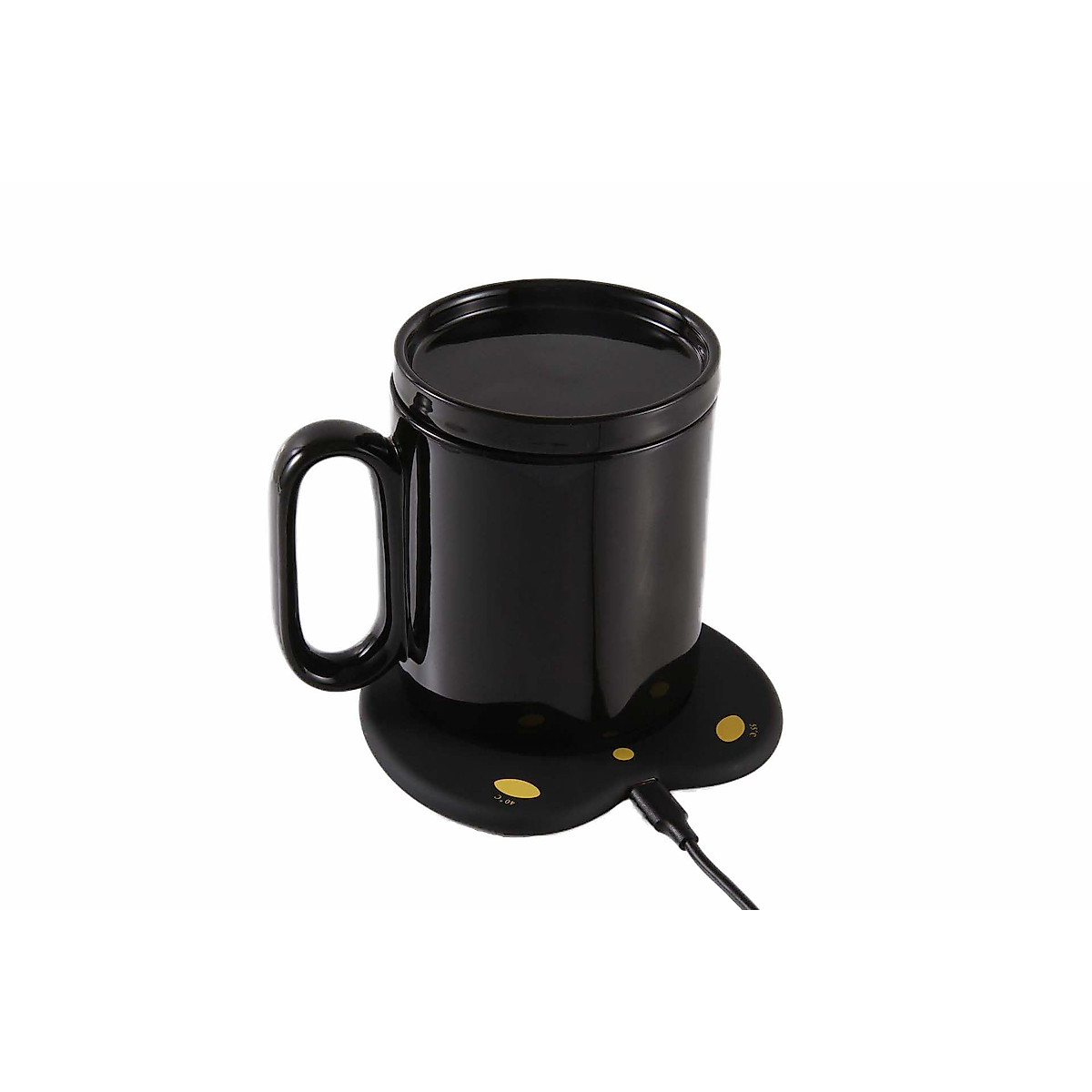 Ebooine Smart Coffee Mug Warmer Self-Heating Cup, 131°F or 104°F Temperature Selection, 12 oz, Black, Fast Wireless Charger Base Automatic Shut Off Function