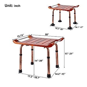 Teak Shower Bench Stool Chair Seat with Handles, Shower Benches Stool Chair Seat for Inside Shower, Height Adjustable Waterproof for Adults Elderly
