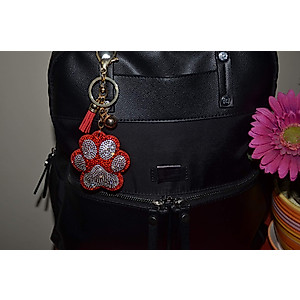 Popfizzy Red Paw Print Keychain for Women, Bling Backpack Keyrings, Cute Dog Purse Charms, Rhinestone Gifts for Dog Lovers