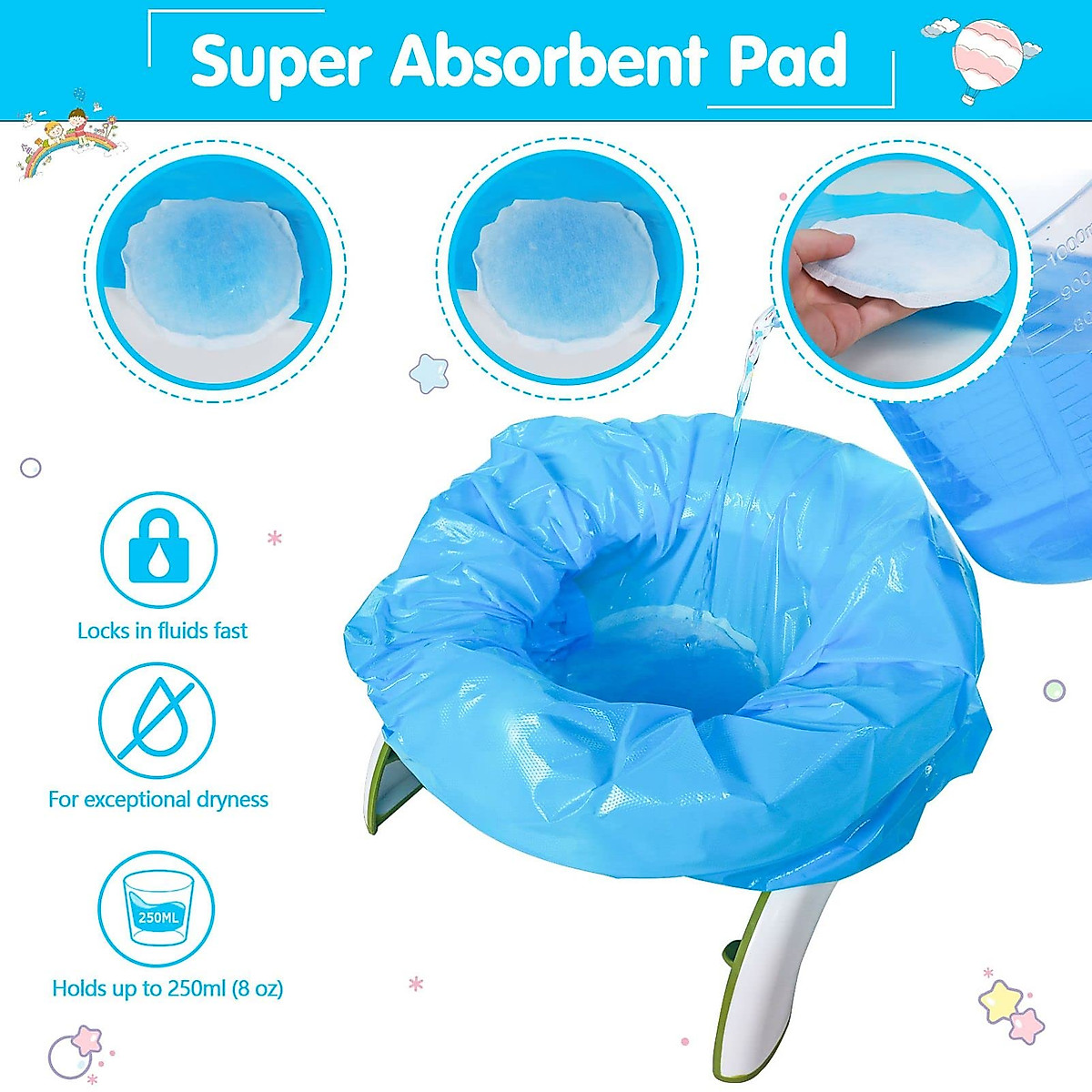 Disposable Potty Liners Compatible with OXO Tot 2-in-1 Go Potty 45 Counts Super Absorbent Potty Refill Bags Leak-Proof Bags fit Most Kids Portable Potty