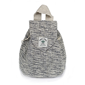 Hemp small bag for women Girls Light Weight Eco Friendly Small cute backpack Bag for everyday lives (White Gray)