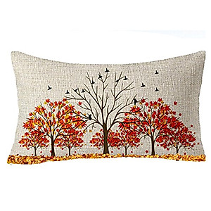 FELENIW Happy Fall Y'all Golden Autumn Red Maple Leaves Family Home Gift Throw Pillow Cover Cushion Case Cotton Linen Material Decorative Lumbar 12" x 20'' inches