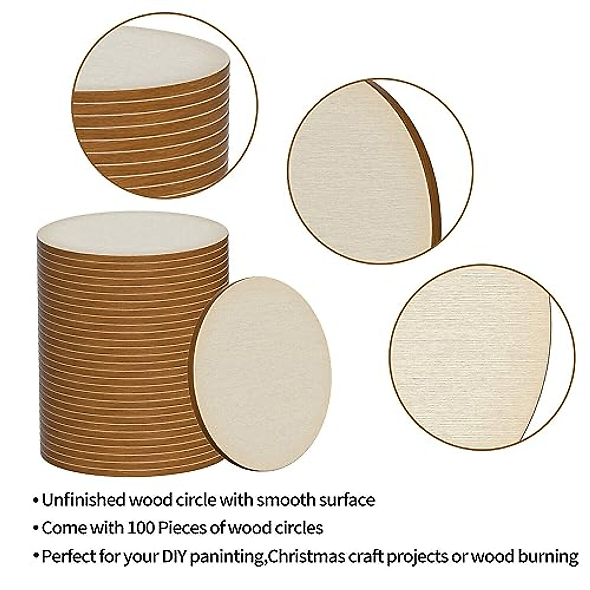 100 Pieces 2 Inch Unfinished Wooden Circles Blank Round Wood Slices for Painting Writing Carving Letter Scrabble DIY