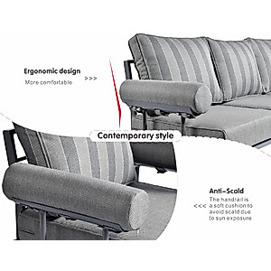 ovios Patio Furniture Set 6 Pieces Outdoor Aluminum Sofa Couch with Coffee Table Ottomans Cushions High Back Sofa All Weather Conversation Set, Black-Grey Stripe